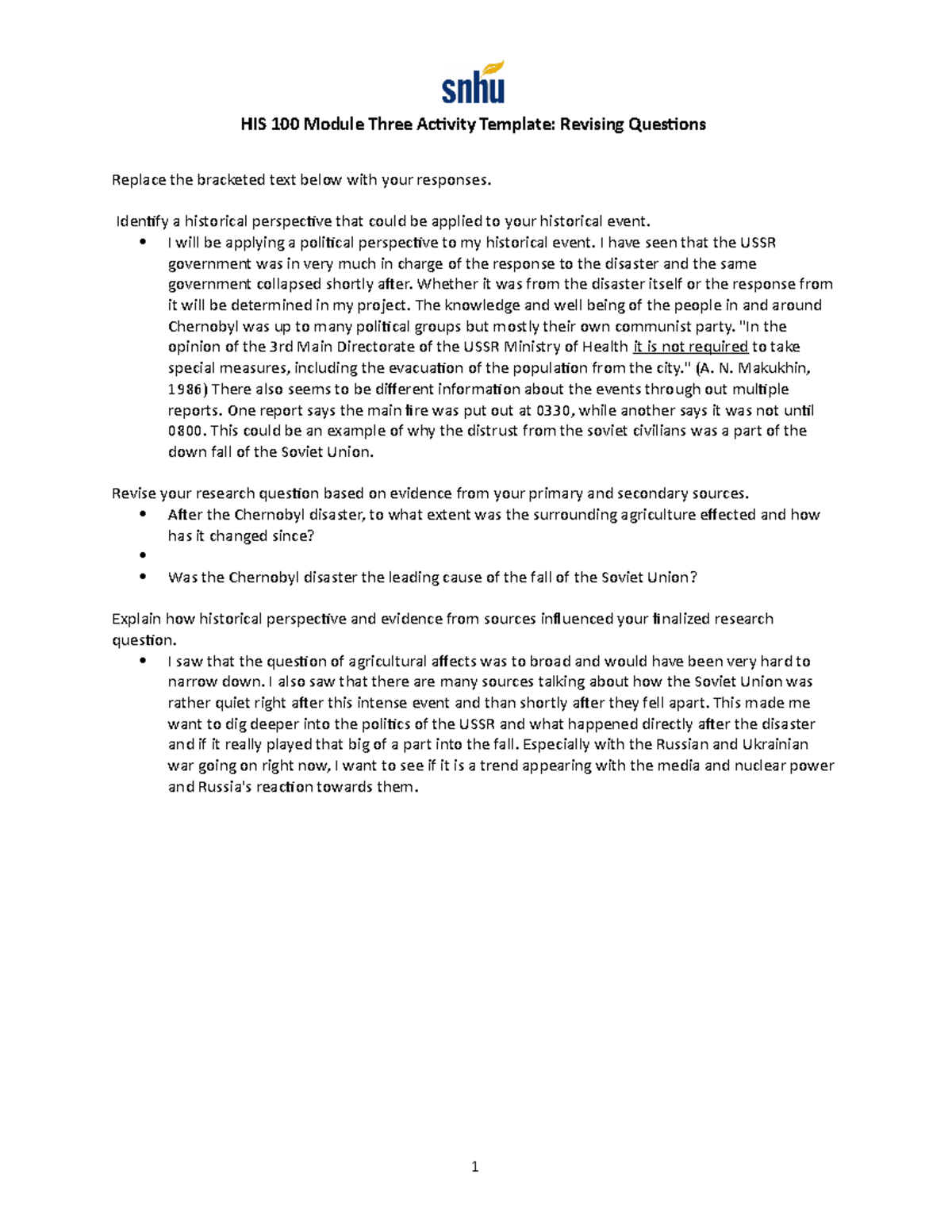 HIS 100 Module 3-2 - Revising historical question, reviewing which ...