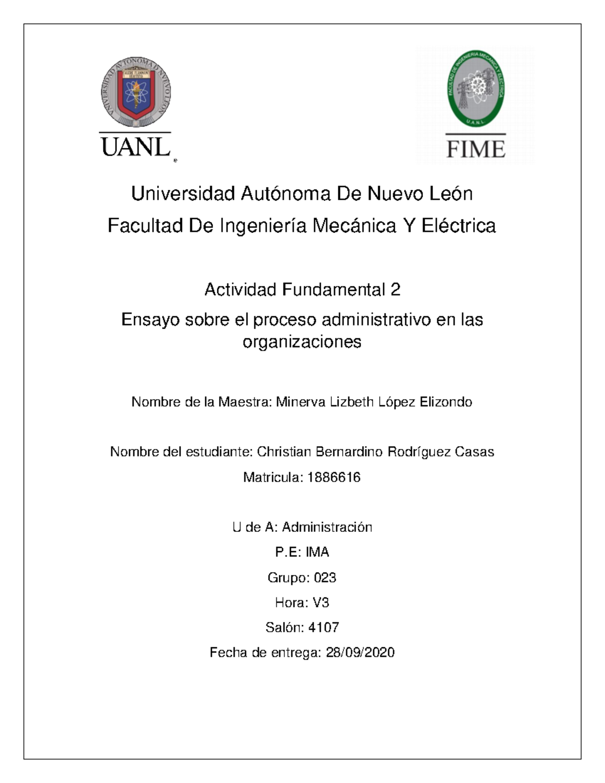 AF2 Ensayo sobre el proceso administrativo en las organizaciones - Warning: TT: undefined ...