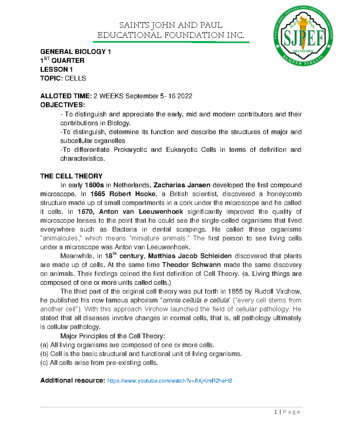 GEN BIO1 - WEEK 1-2 - gen bio - EDUCATIONAL FOUNDATION INC. GENERAL ...