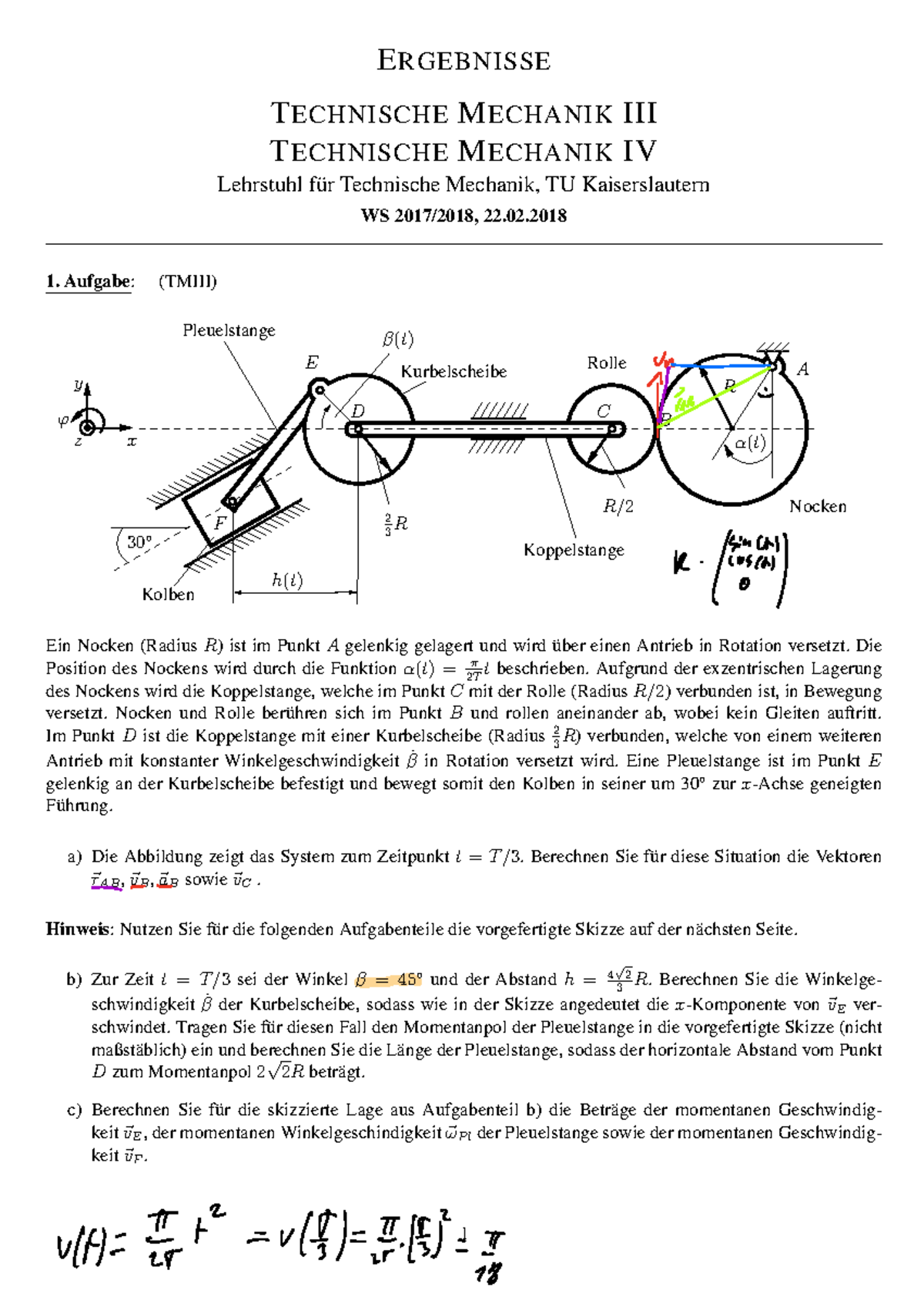 Müller WS 17-18 - Klausuren - ERGEBNISSE TECHNISCHE MECHANIK III TECHNISCHE MECHANIK IV ...