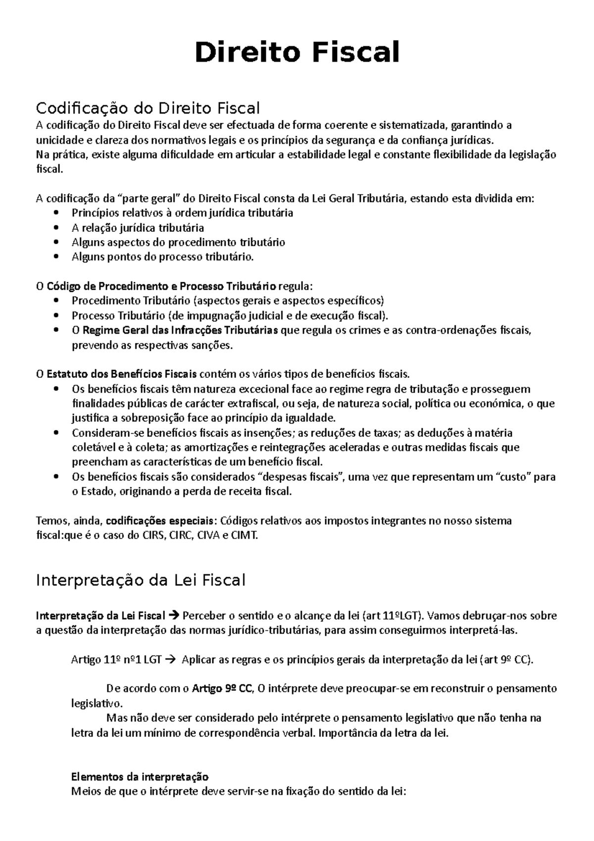Direito Fiscal Resumos (1) - Direito Fiscal Codificação do Direito ...