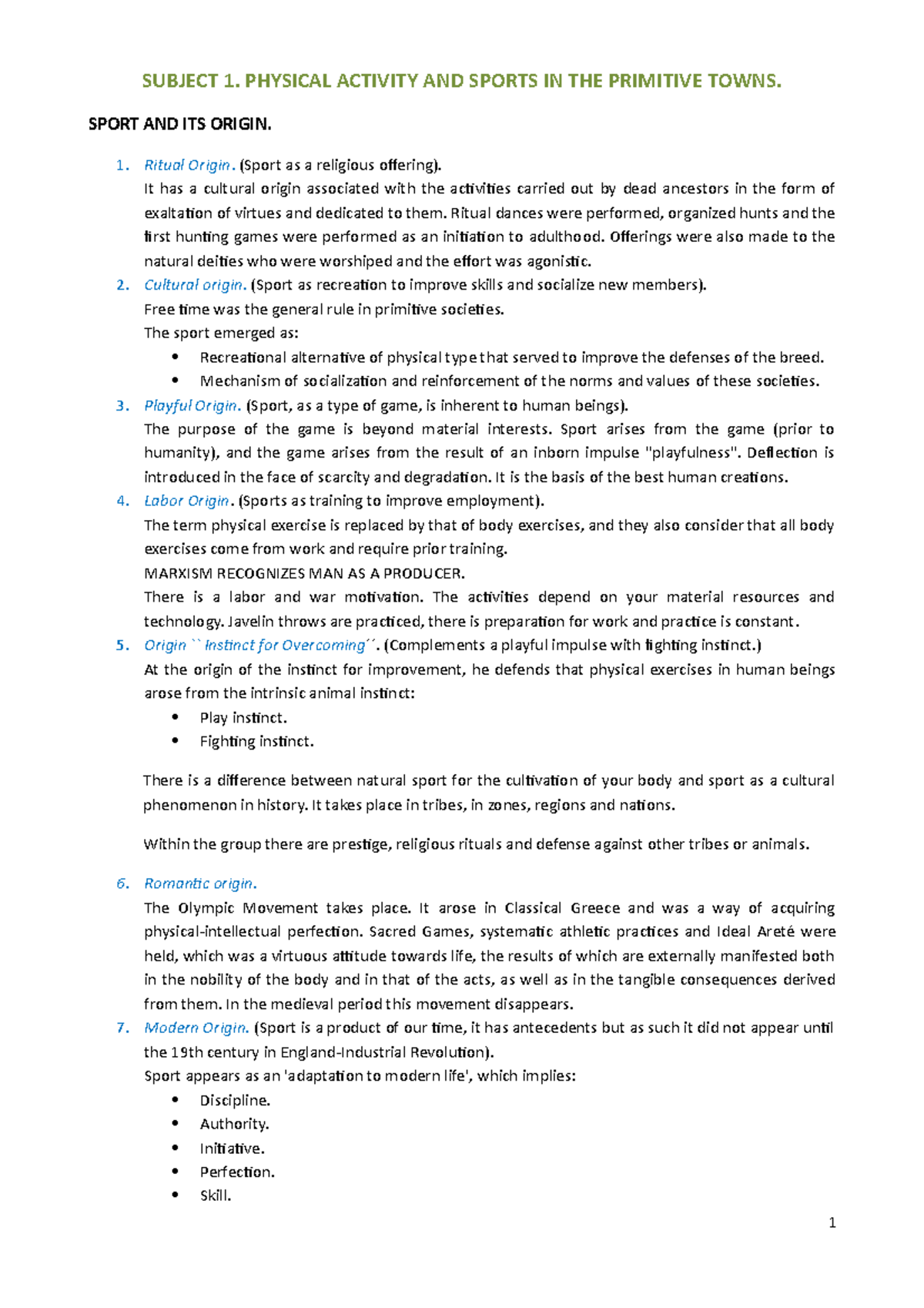 Lesson 5 - Lecture notes 5 - SUBJECT 1. PHYSICAL ACTIVITY AND SPORTS IN ...