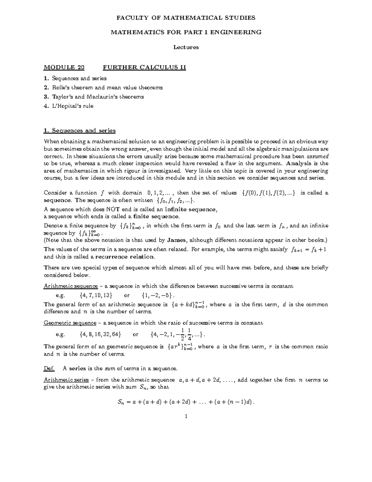 Module 20 Further Calculus II - FACULTY OF MATHEMATICAL STUDIES ...