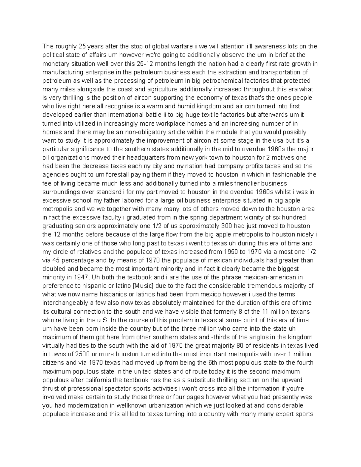 His 2301 The Rise of Modern Texas, 1945 1971 - 2001 - The roughly 25 ...