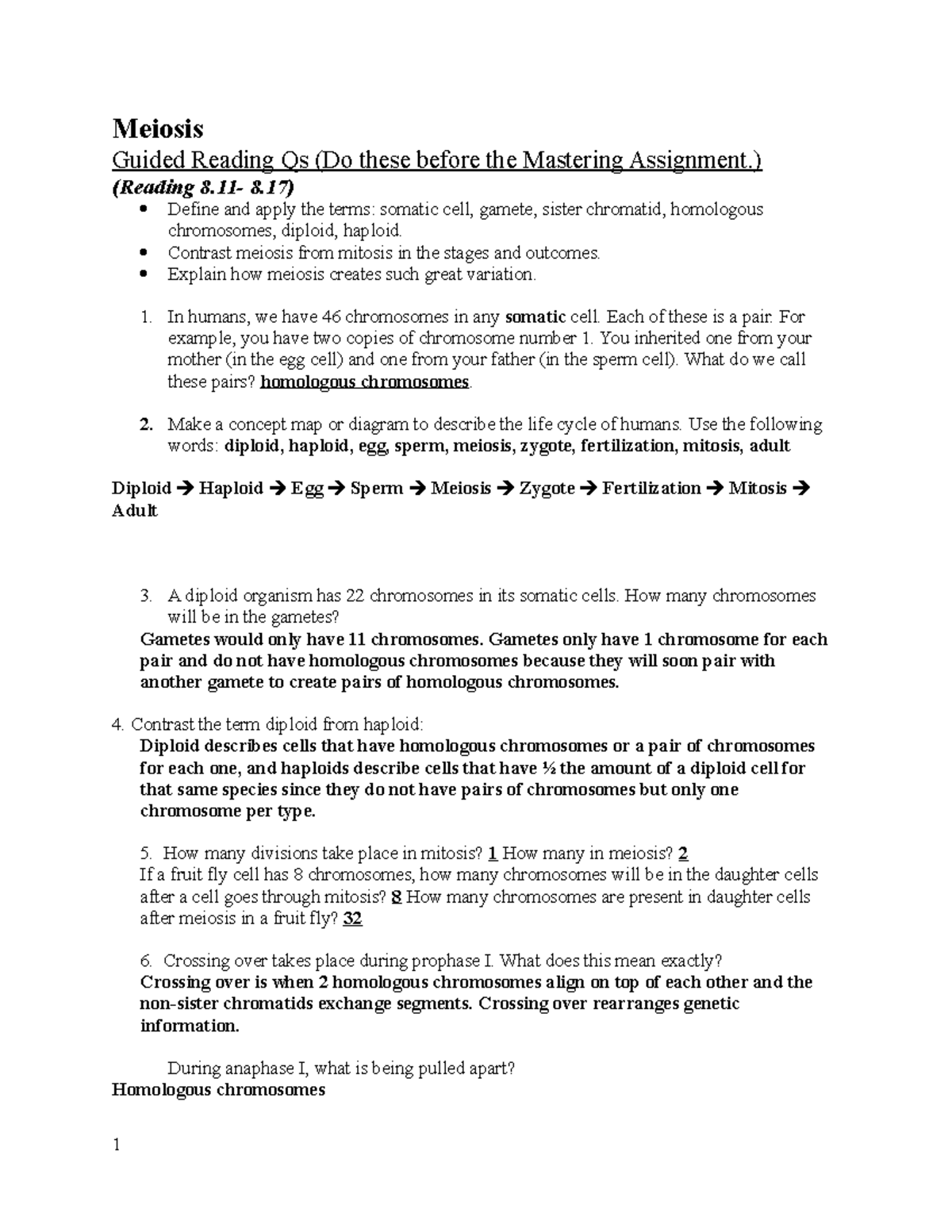 Lesson 10 GRQs Meiosis - BIOL 101 - UNC Chapel Hill - Studocu