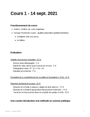Cours 1 - Description du cours - Cours 1 - 14 sept. 2021 Fonctionnement ...