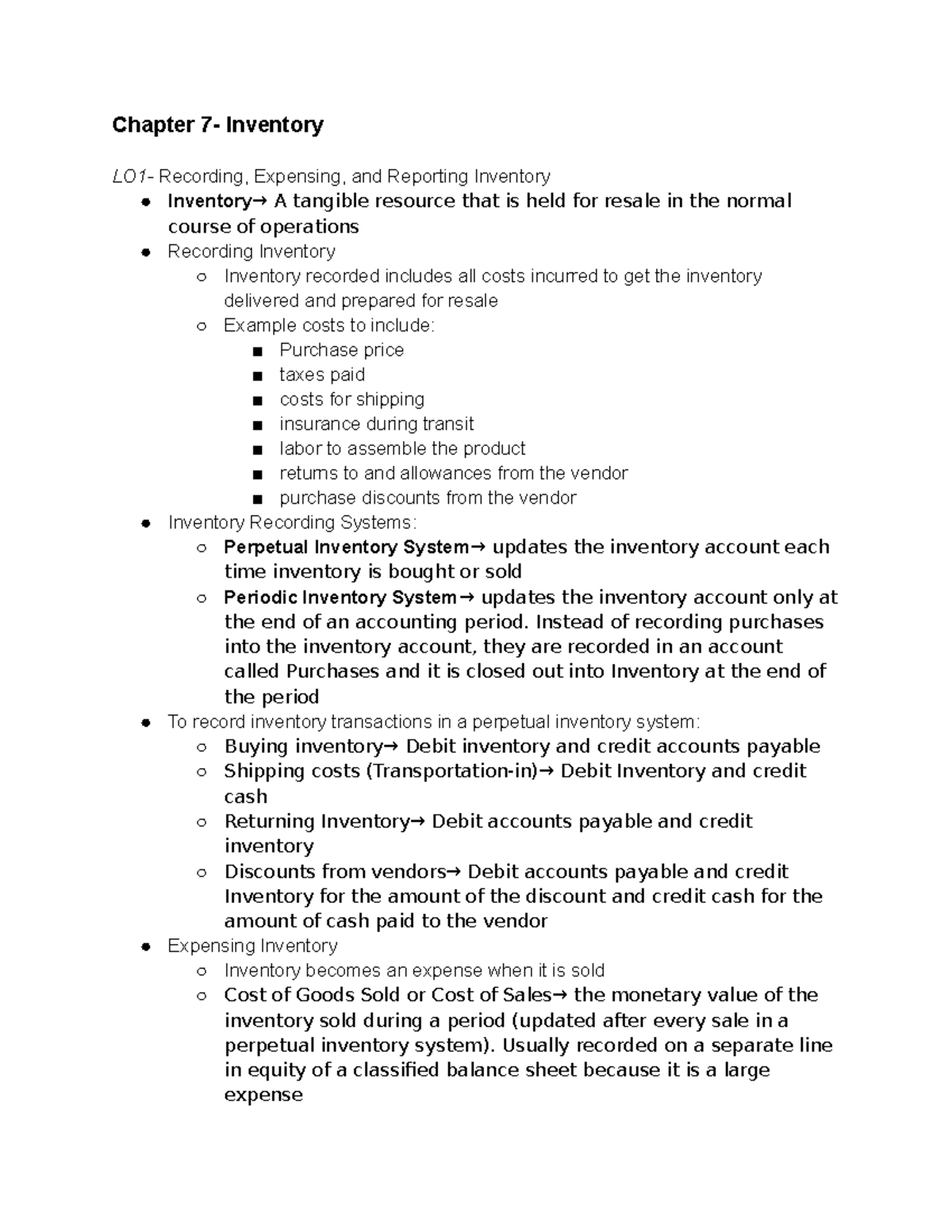 Accounting 211 Chapter 07 - Chapter 7- Inventory LO1- Recording ...