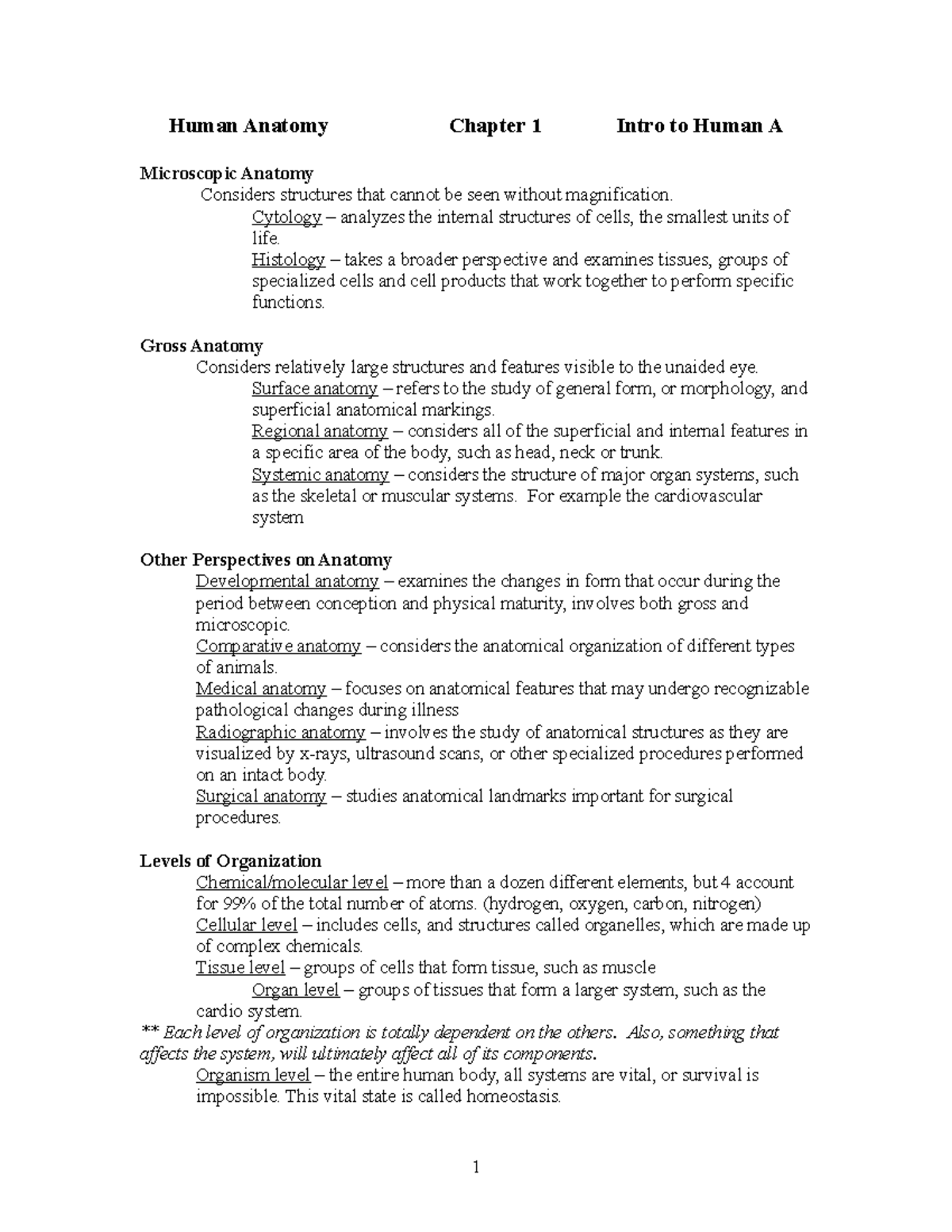 1. Human Anatomy Chapter 1 - Kines 262 - Human Anatomy Chapter 1 Intro ...