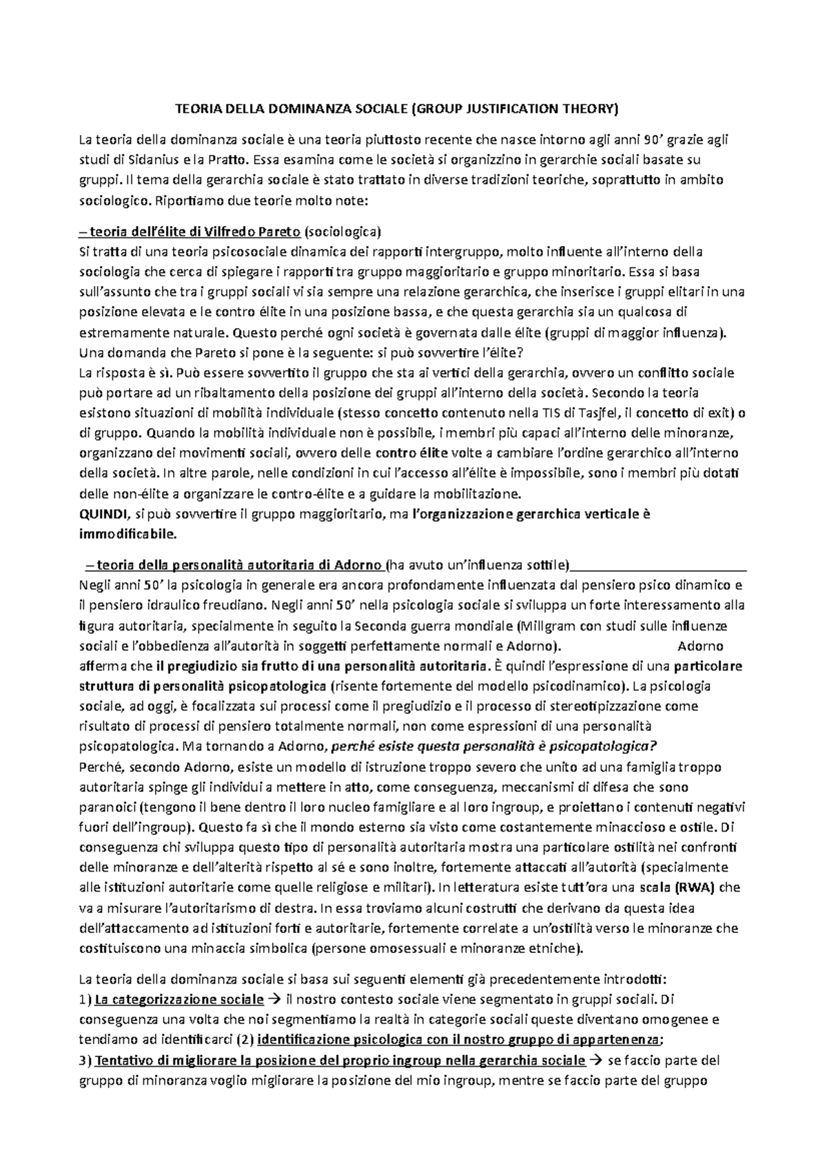Teoria Della Dominanza Sociale - TEORIA DELLA DOMINANZA SOCIALE (GROUP ...