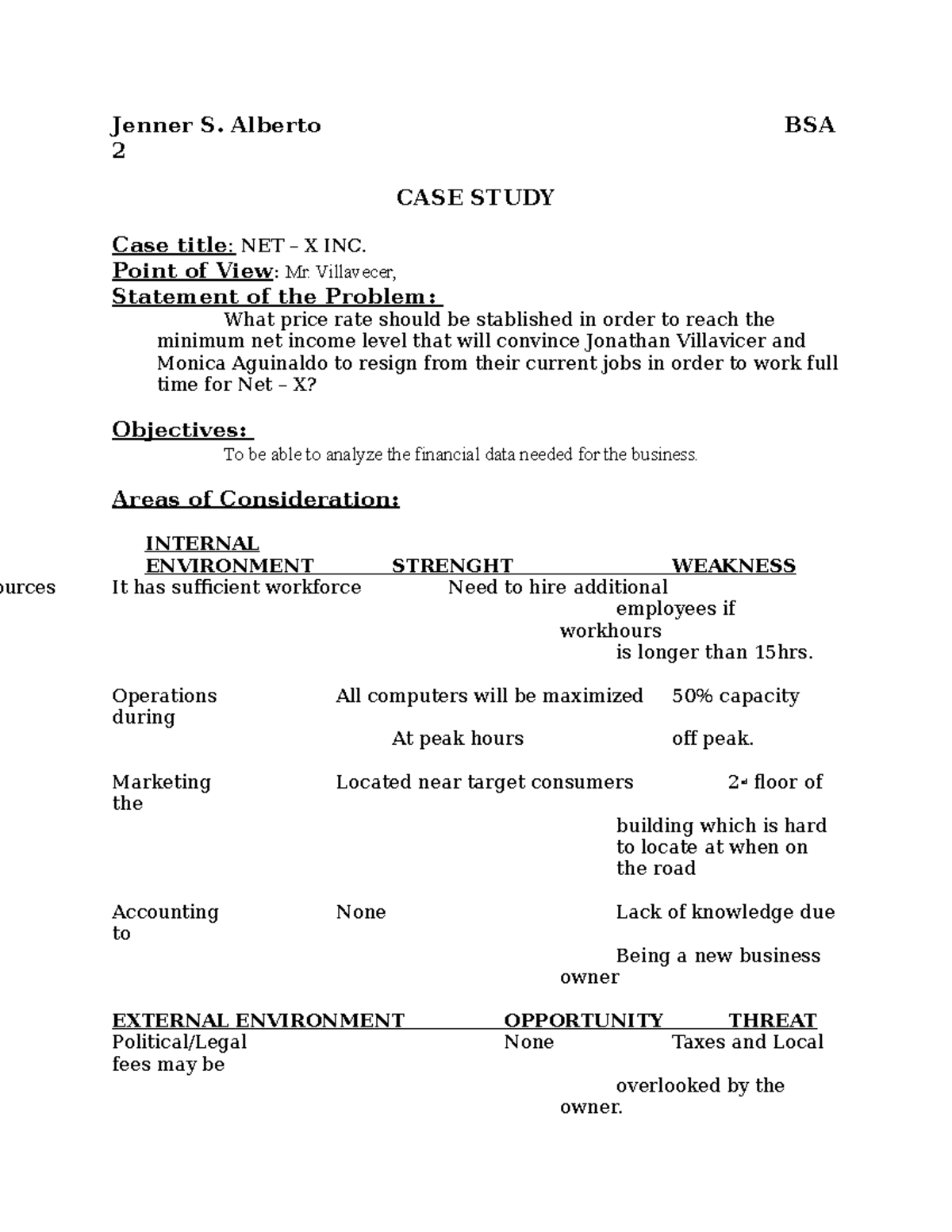Net X Case Study - Jenner S. Alberto BSA 2 CASE STUDY Case title : NET ...