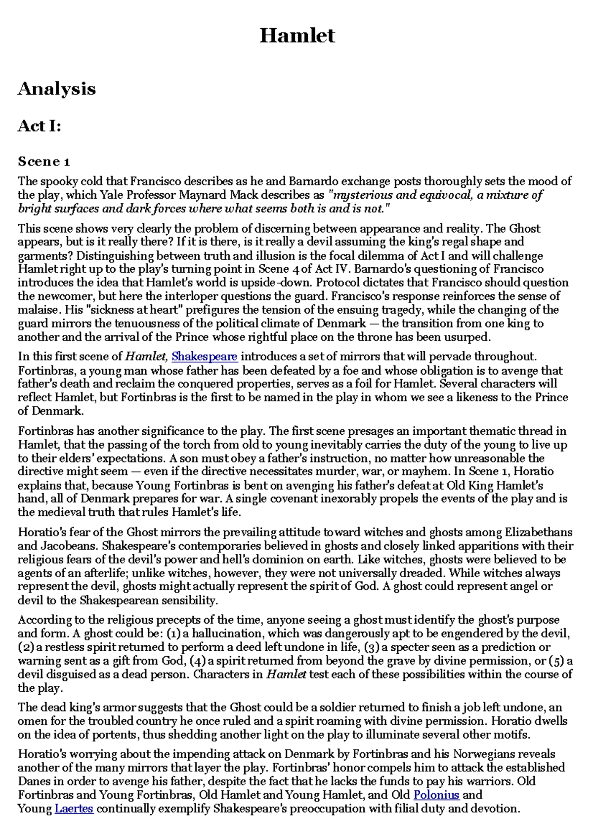 Hamlet analysis - Hamlet Analysis Act I: Scene 1 The spooky cold that ...