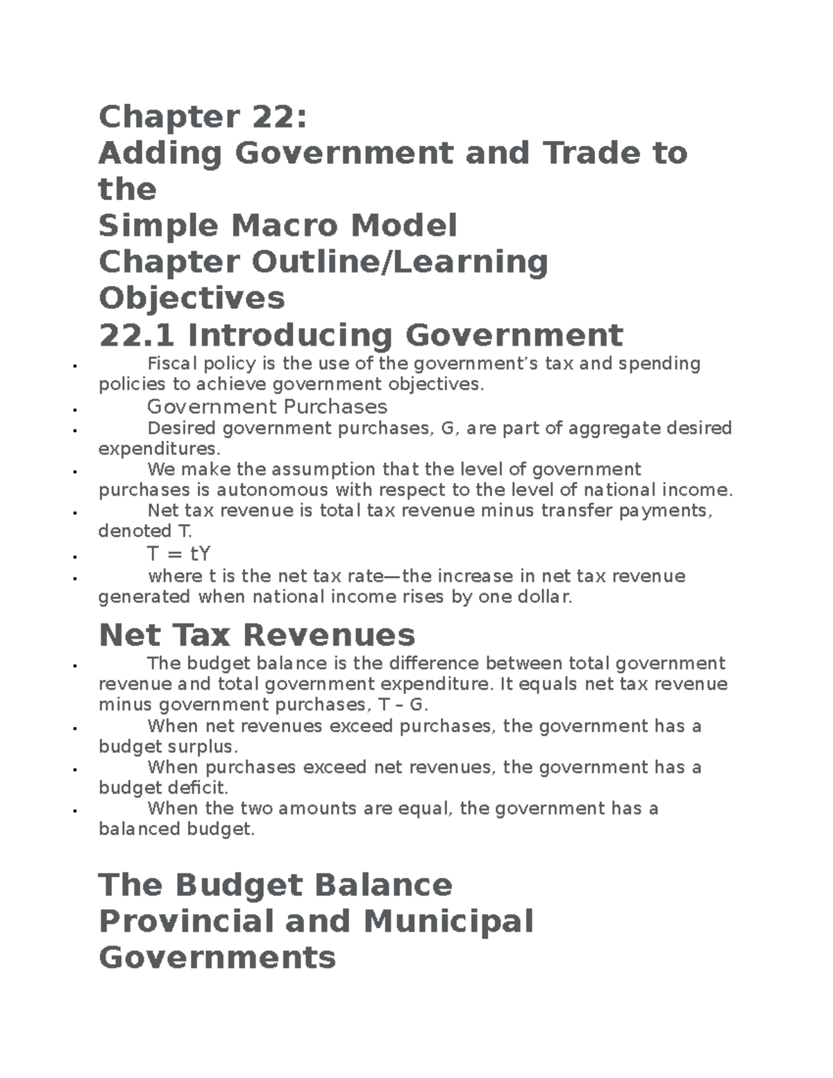 Chapter 22 - Lecture notes 22 - Chapter 22: Adding Government and Trade ...