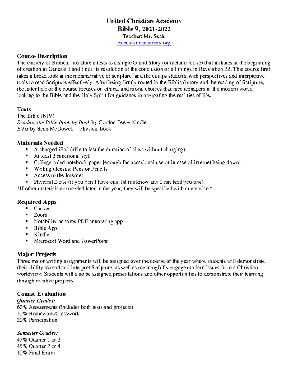 Bible+9+Syllabus+2021-2022 - United Christian Academy Bible 9 , 2021 ...