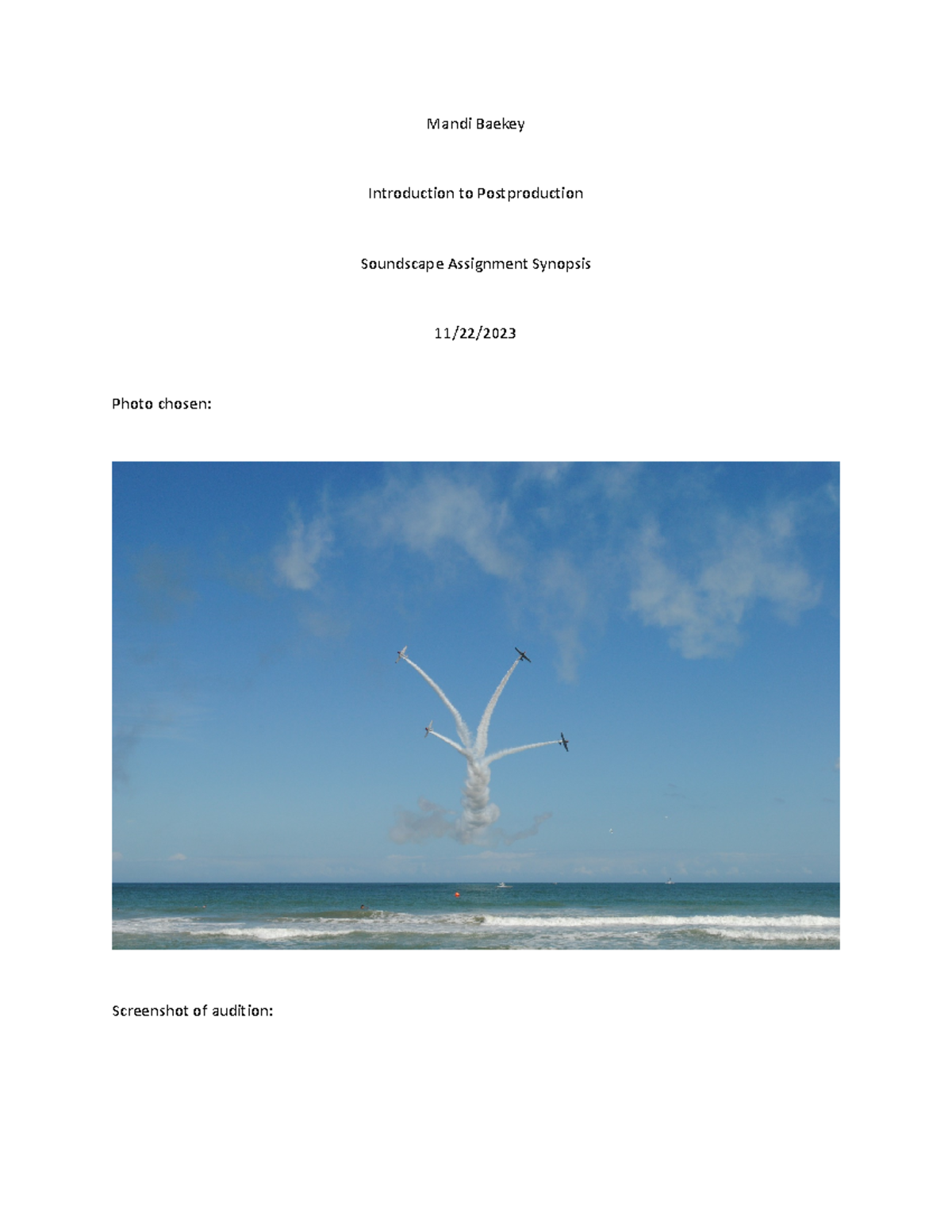 synopsis of final - Mandi Baekey Introduction to Postproduction ...