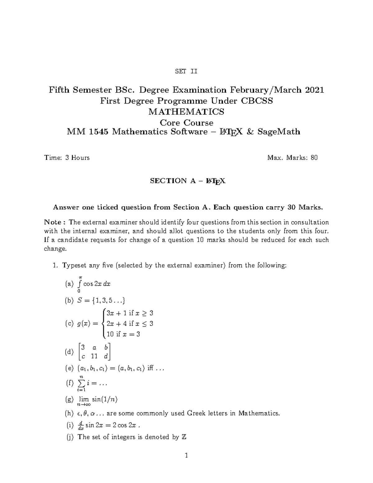 Bsc math 2018 adm mm1545 qp 2021 march day 2 - SET II Fifth Semester ...