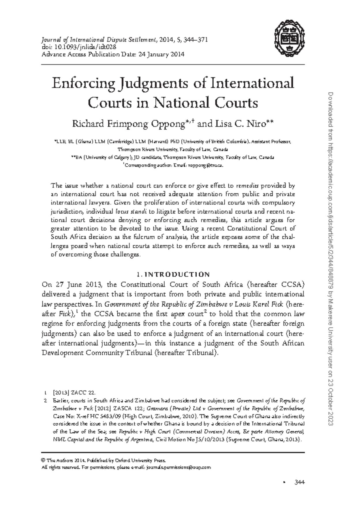 Enforcement of international judgments locally - Enforcing Judgments of ...
