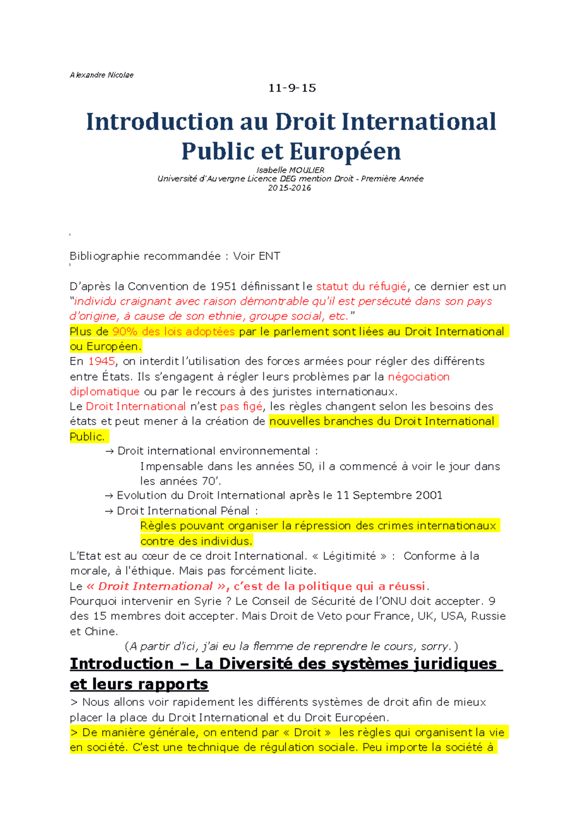 Copie de Introduction au Droit International Public et Européen - Alexandre Nicolae 11-9- - Studocu