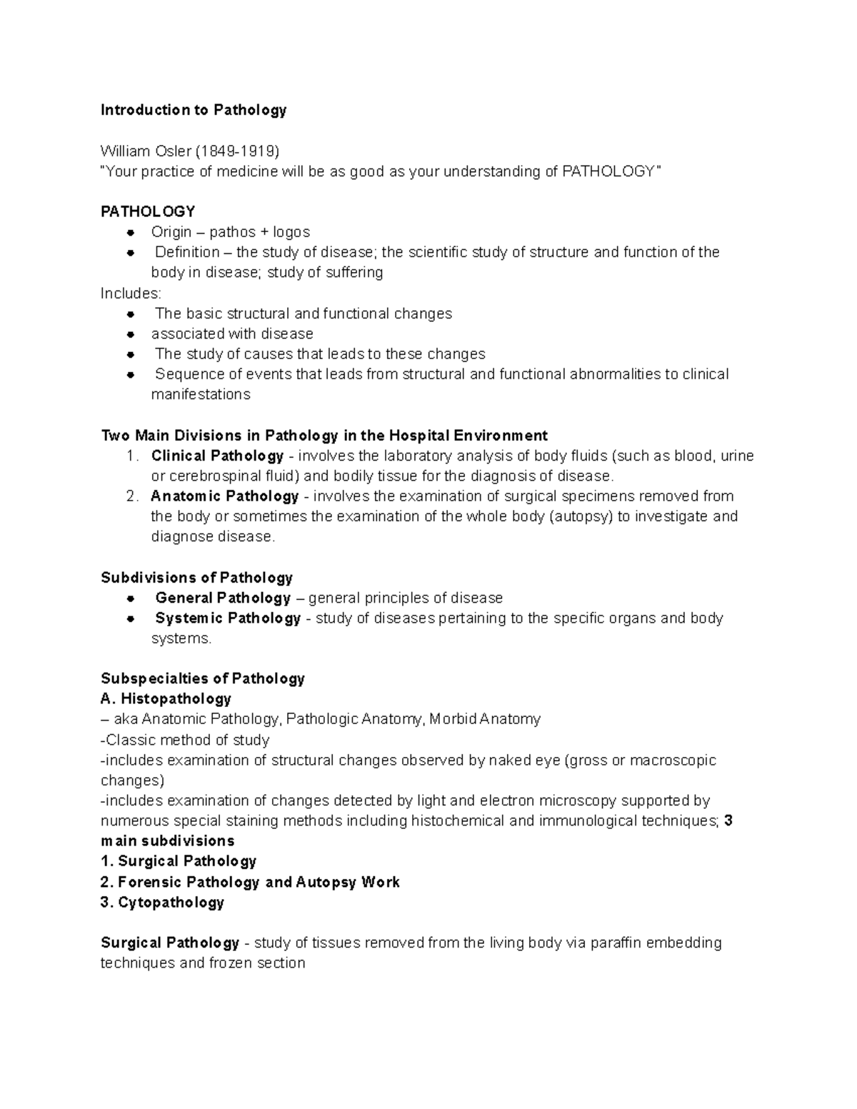 Intro-to-Patho - Intro To Pathology Transes/Reviewer - Introduction to ...
