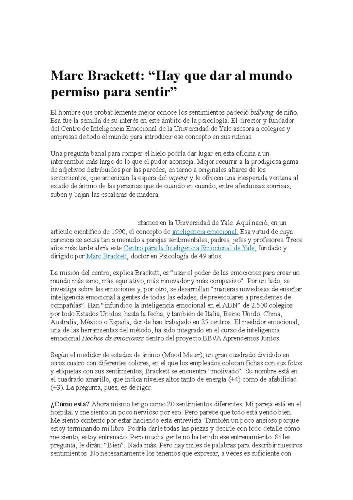 Marc Brackett - INGLES - Marc Brackett: “Hay que dar al mundo permiso para sentir” El hombre que ...