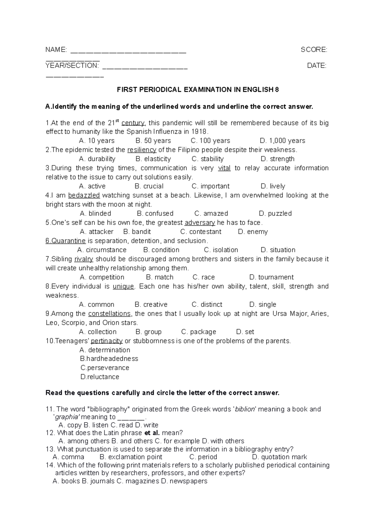 1stperiodicaleng 8 - for teaching - NAME ...