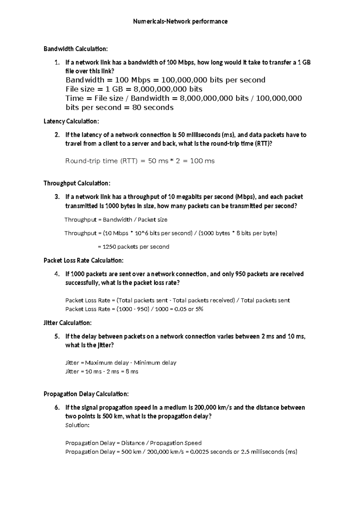 Numericals on network performance - Numericals-Network performance ...