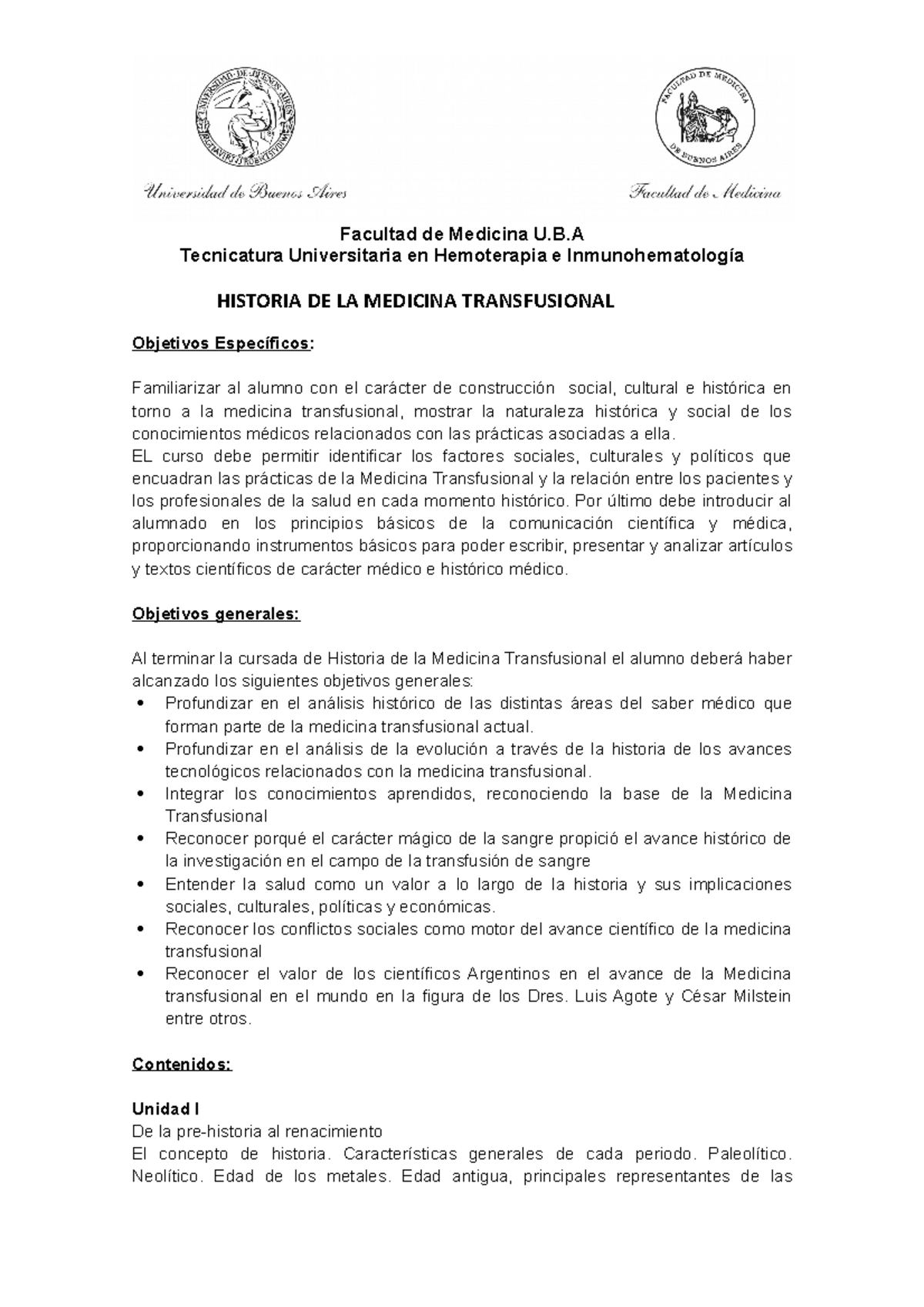 Historia DE LA Medicina Transfusional - Facultad de Medicina U.B ...