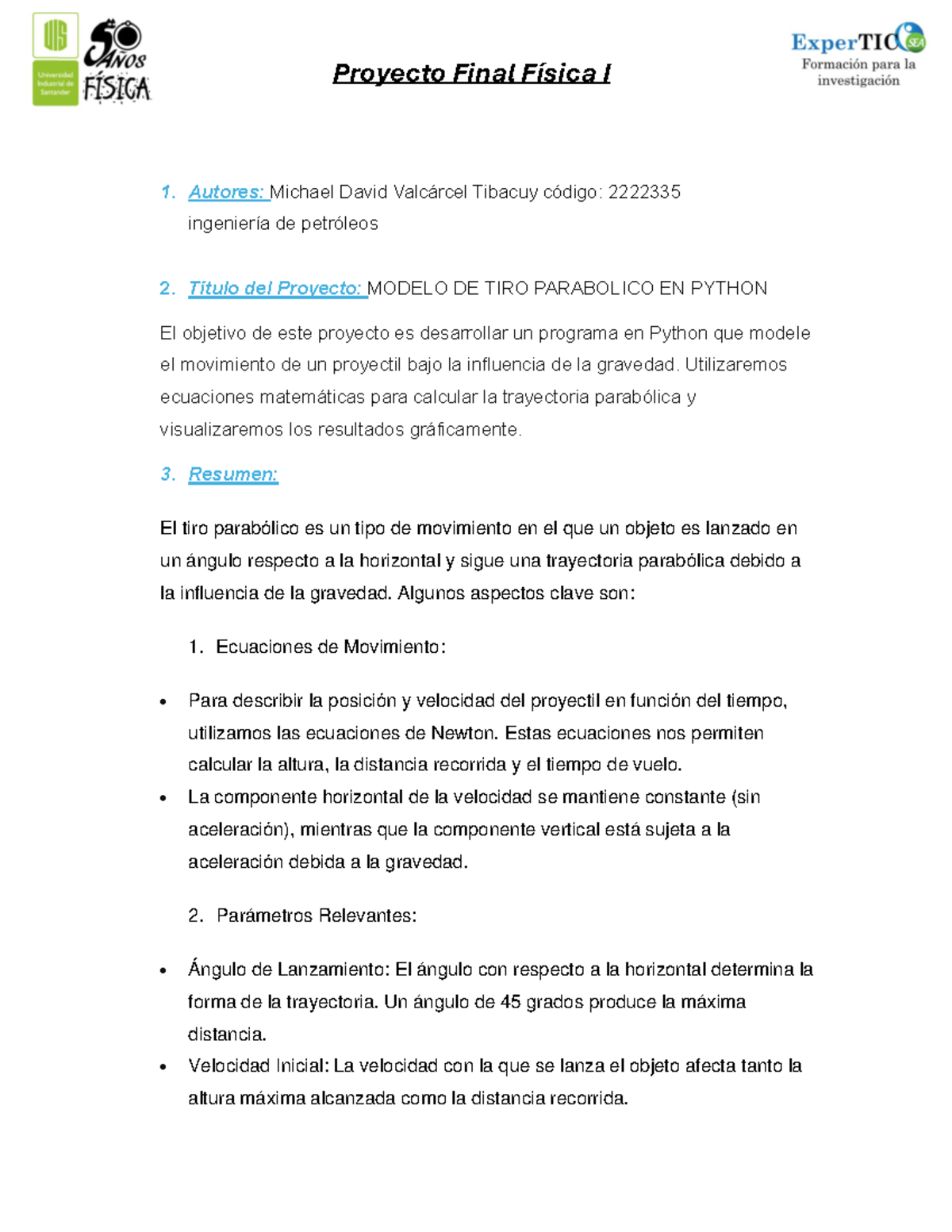 Informe - wefwefwefwefwefwef - Autores: Michael David Valcárcel Tibacuy ...