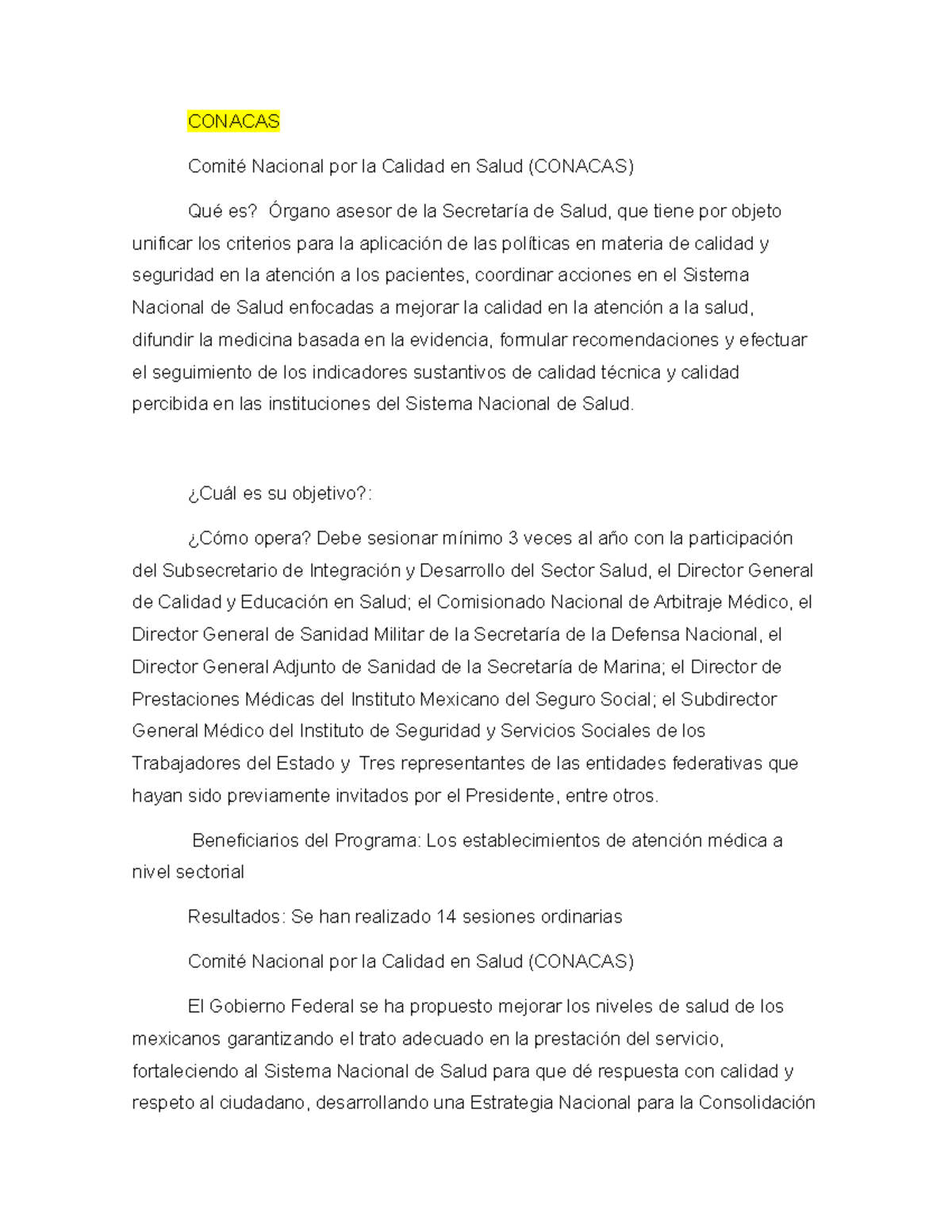 Conacas - CONACAS Comité Nacional por la Calidad en Salud (CONACAS) Qué ...
