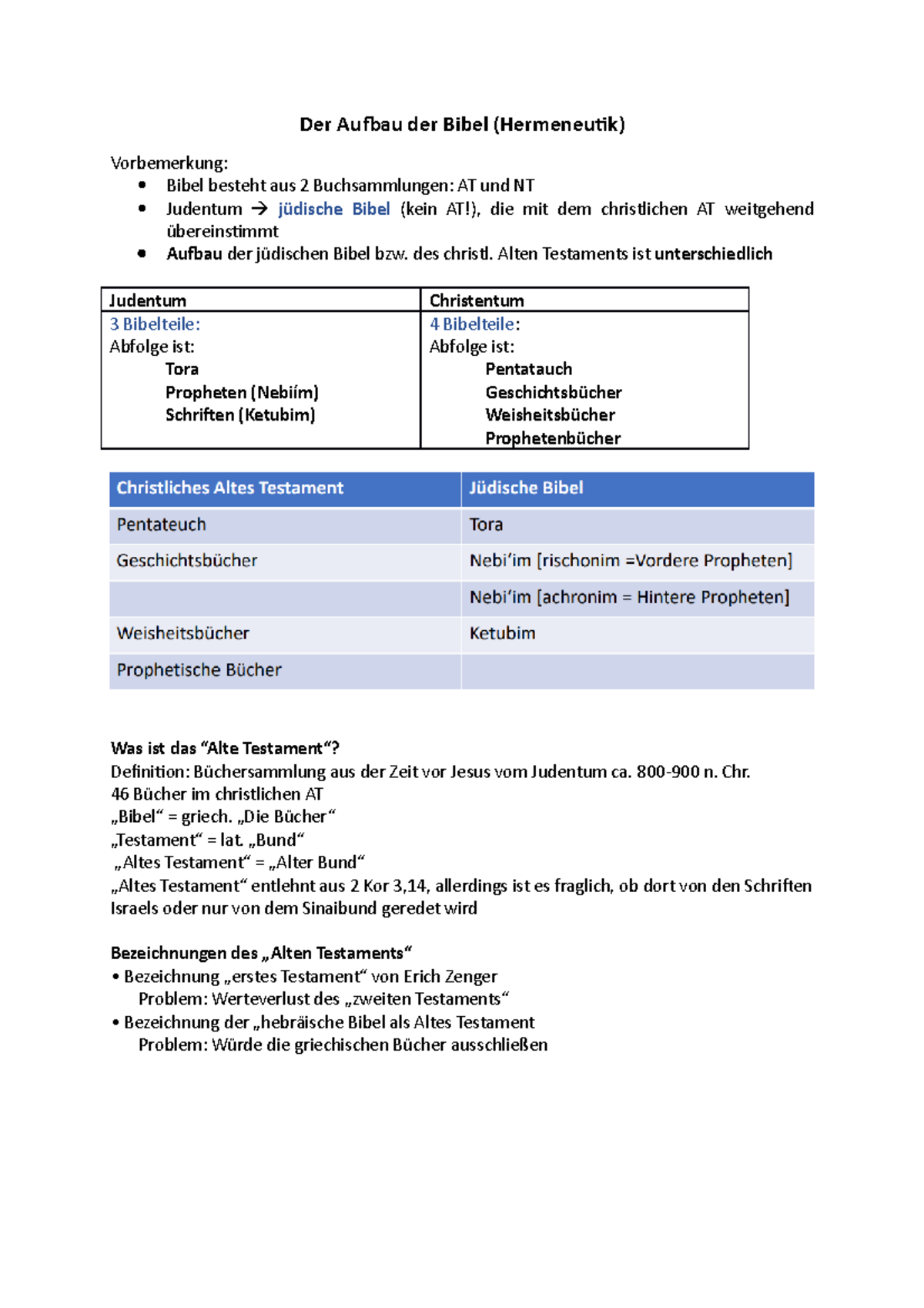 Hermeneutik - Der Aufbau der Bibel (Hermeneutik) Vorbemerkung: Bibel besteht aus 2 ...