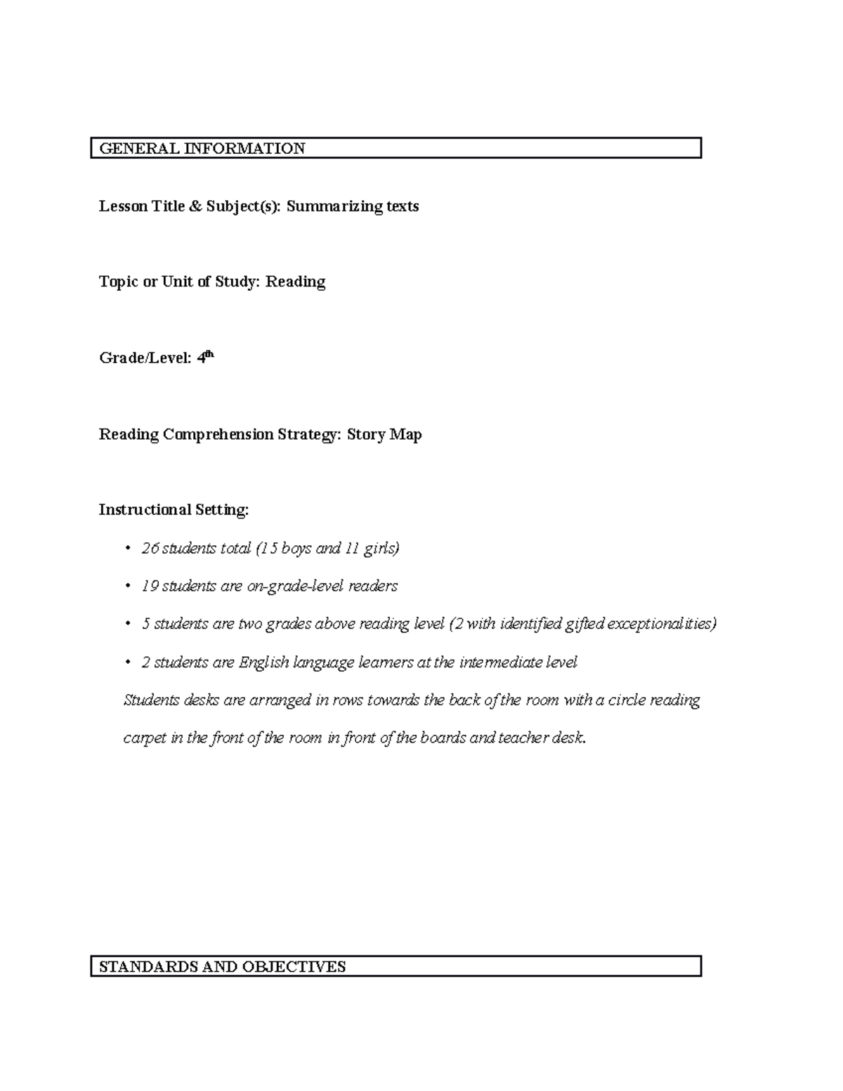Reading:Vocabulary Lesson Plan - GENERAL INFORMATION Lesson Title ...
