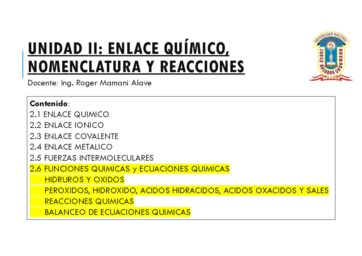 Funciones quimicas - funcion quimica - UNIDAD II: ENLACE QUÍMICO, NOMENCLATURA Y REACCIONES ...