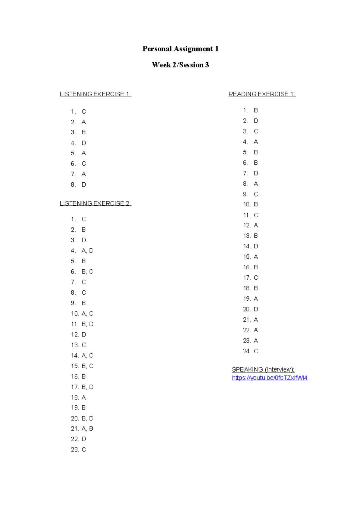 ANS PA1 - Personal assignment: listening, writing - Personal Assignment ...