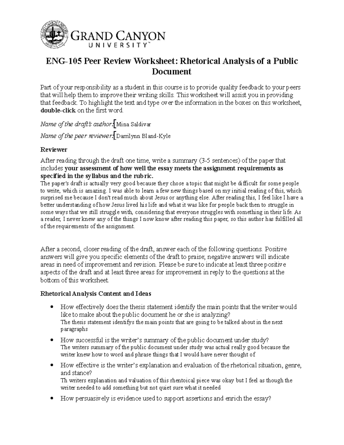 ENG 105 RS Rhetorical Analysis Peer Review Worksheet - ENG-105 Peer ...
