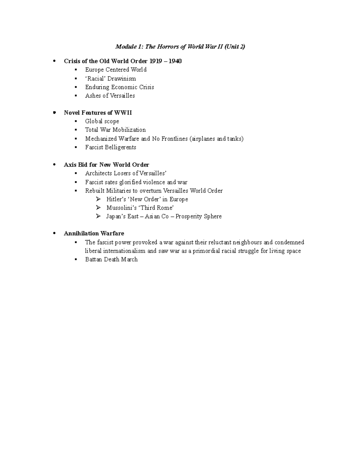 Module 1 (unit 2) - Module 1: The Horrors of World War II (Unit 2 ...