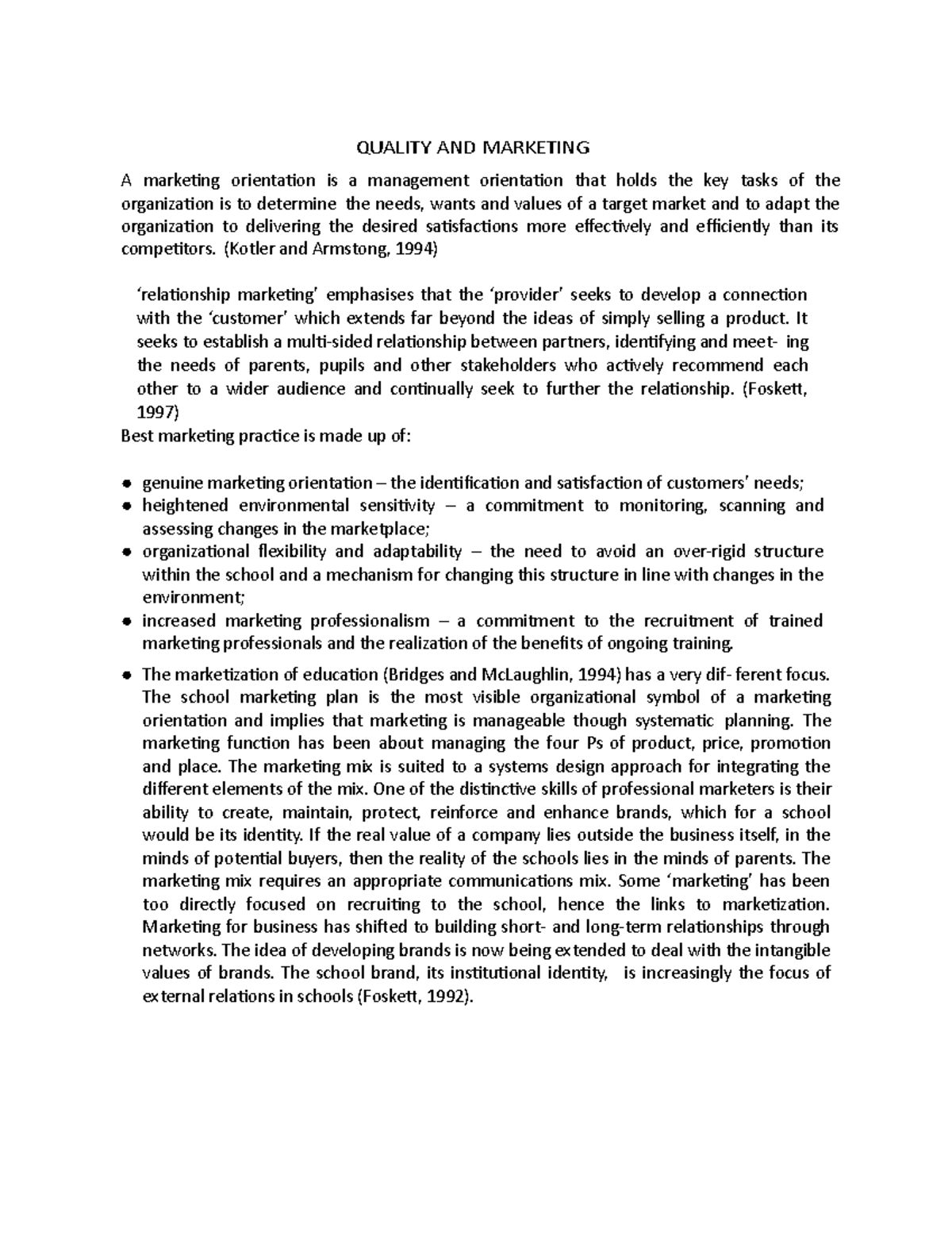 Quality AND Marketing - QUALITY AND MARKETING A marketing orientation ...