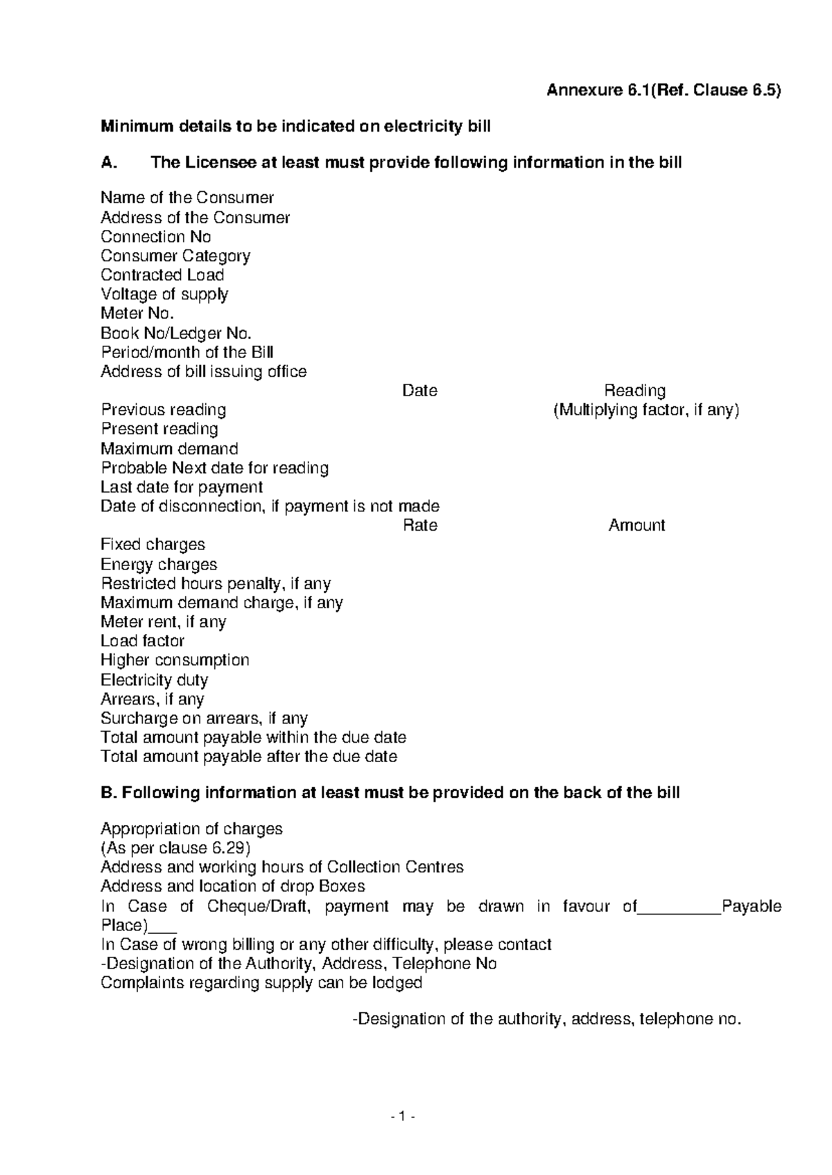 Electric-Bill-Details - Annexure 6(Ref. Clause 6) Minimum details to be ...