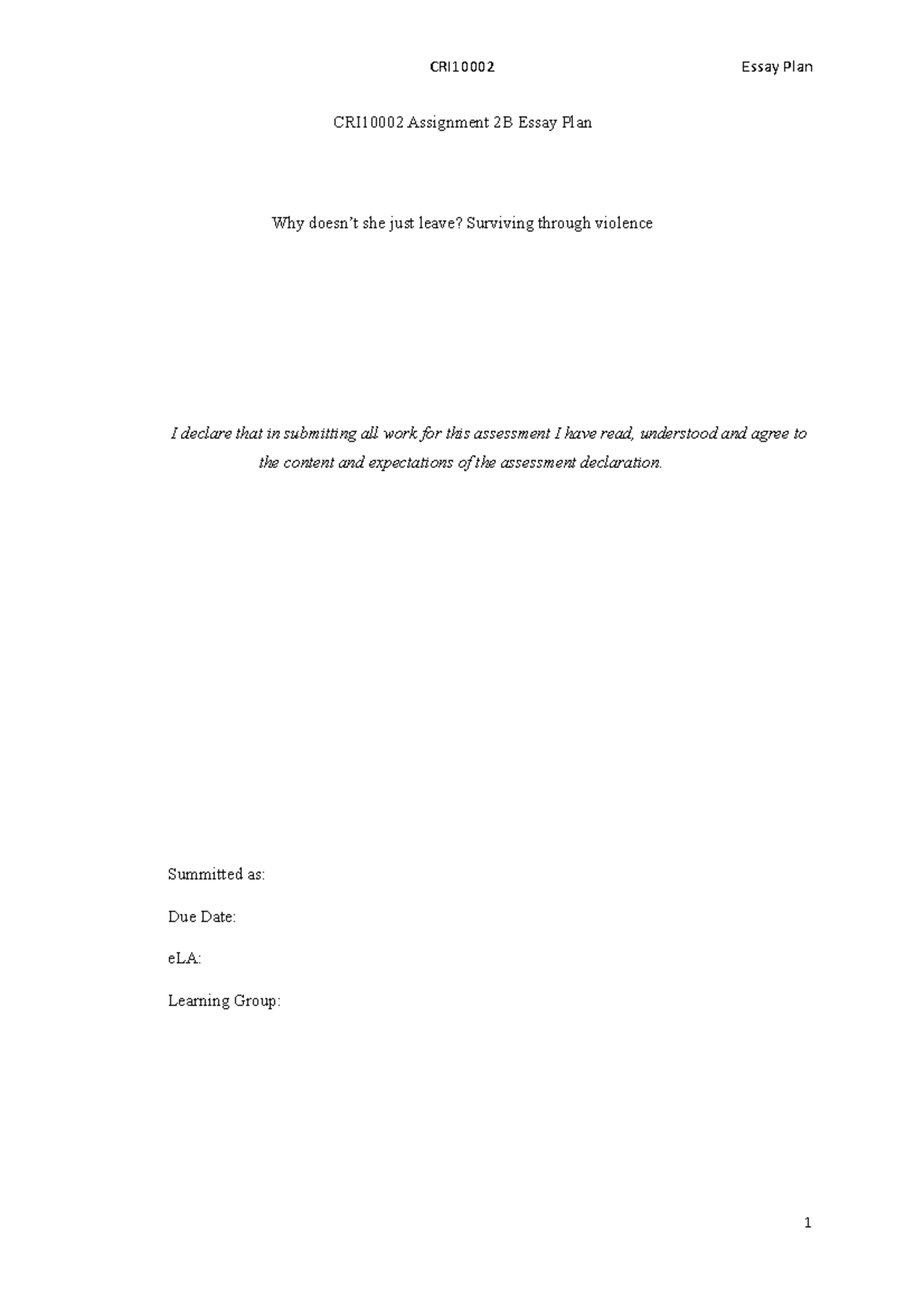 CRI10002 Assignment 2B Essay Plan (studoc) - CRI10002 Assignment 2B ...