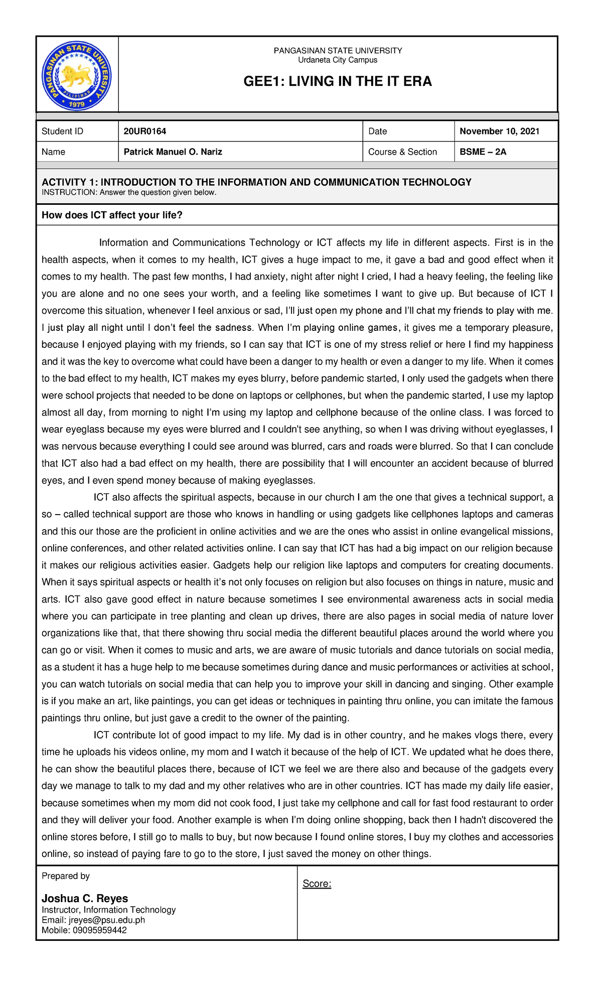 GEE1 Activity 1 Nariz Patrick Manuel - Living in the IT Era - PangSU ...