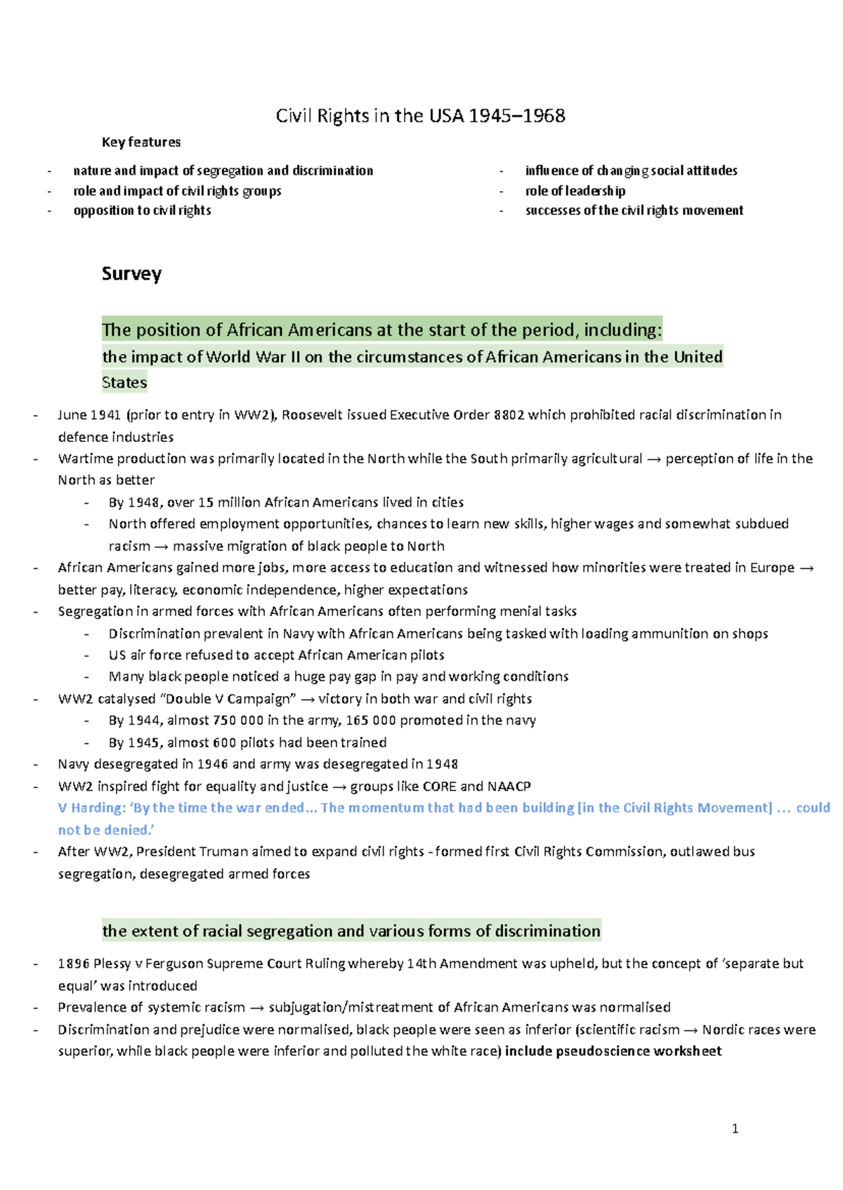 Civil Rights in the USA 1945–1968 - Civil Rights in the USA 1945– Key ...