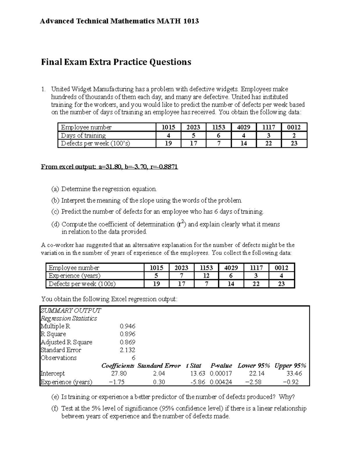 1013 Final Exam Ex Practice Questions - Advanced Technical Mathematics ...