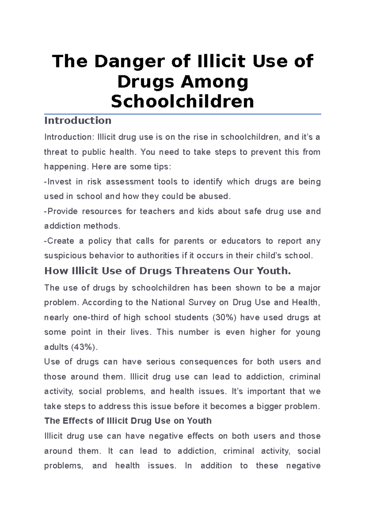 The Danger of Illicit Use of Drugs Among Schoolchildren - The Danger of ...