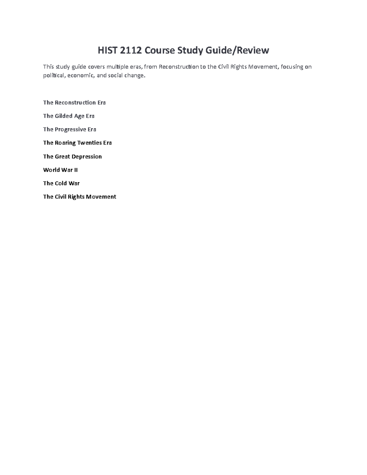 HIST 2112 Course Review - HIST 2112 Course Study Guide/Review This ...