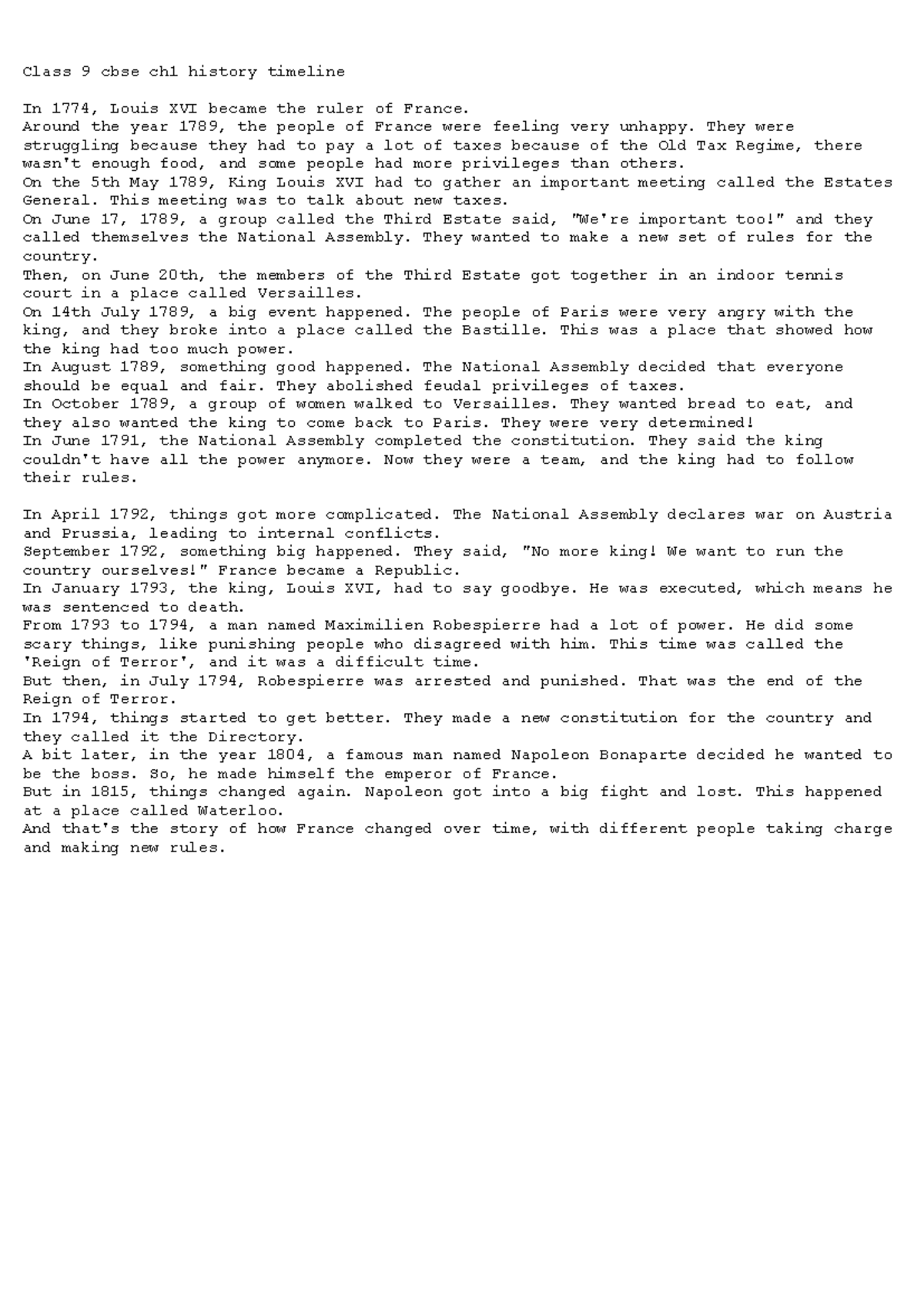 Ch 1 history timeline - Class 9 cbse ch1 history timeline In 1774 ...