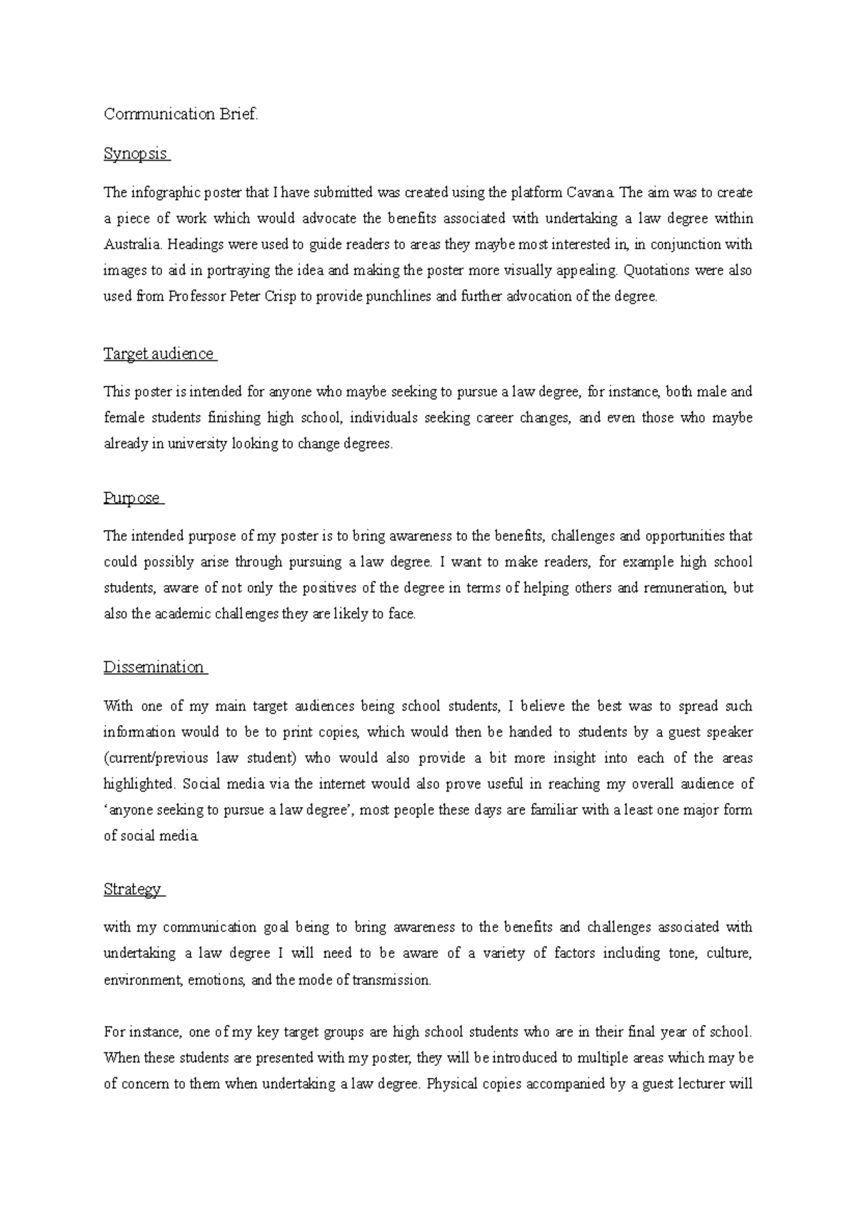 Communication Brief - Synopsis The infographic poster that I have ...