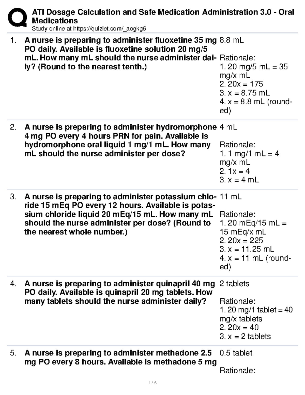Oral medication - note - Medications Study online at quizlet/_aogkg A ...