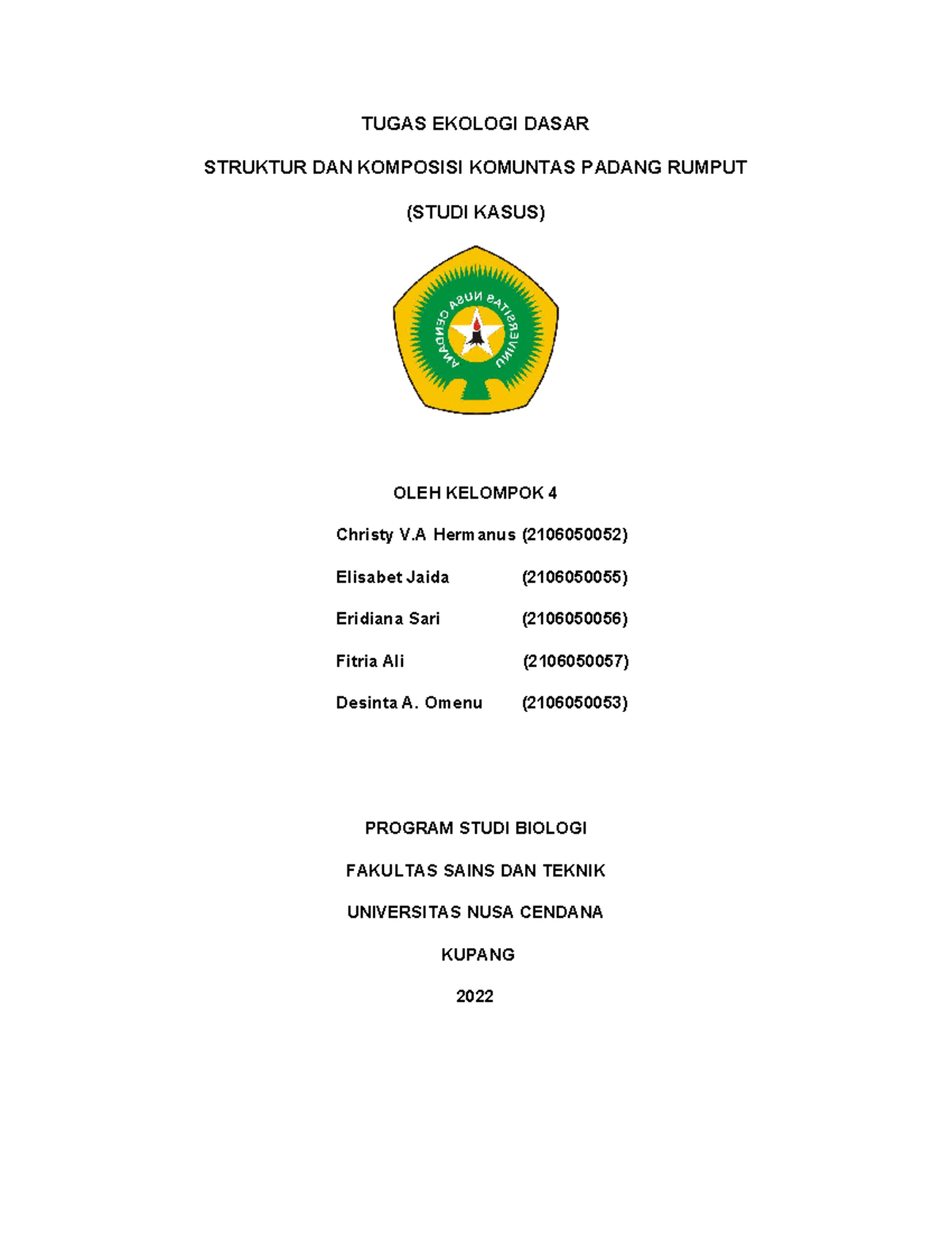 Strukutur dan komposisi Komunitas padang rumput kelompok 4 - TUGAS ...