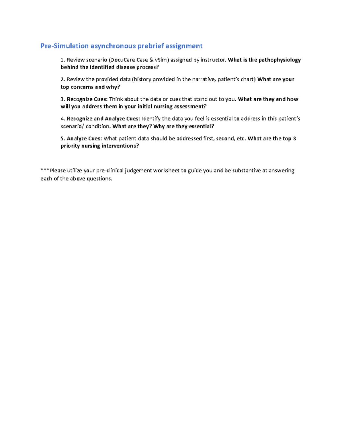 Asynchronous Pre Brief Assignment Pre Simulation Asynchronous Prebrief Assignment Review