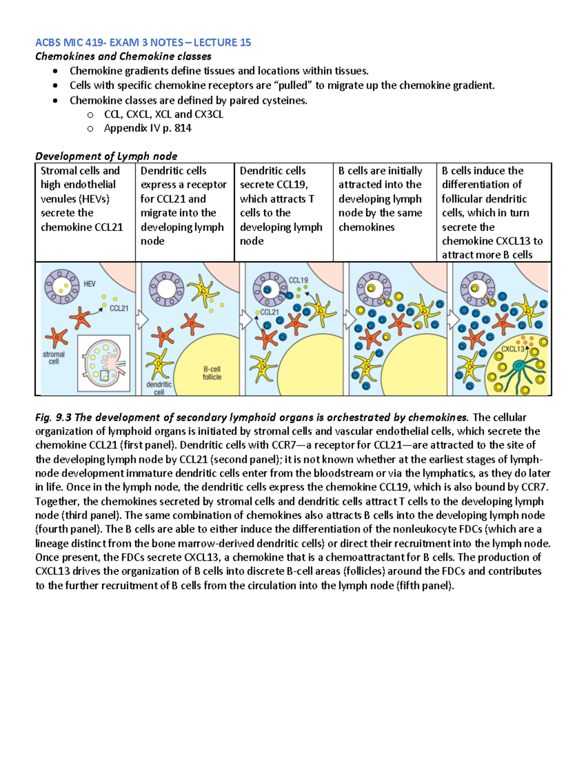 ACBS MIC 419- EXAM 3 Notes – Lecture 15 - Chemokines and Chemokine ...