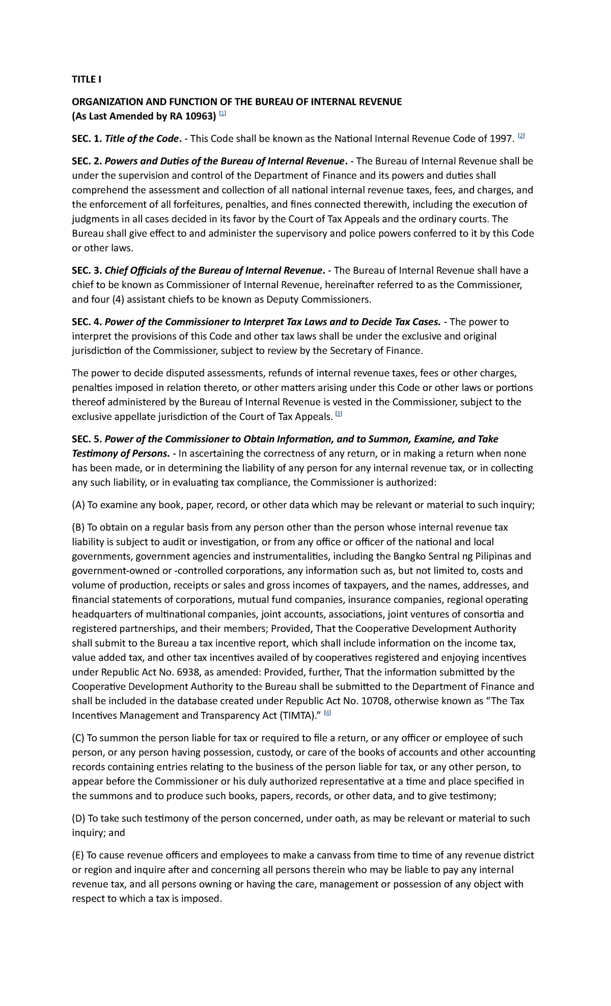 Bir administration - TITLE I ORGANIZATION AND FUNCTION OF THE BUREAU OF ...