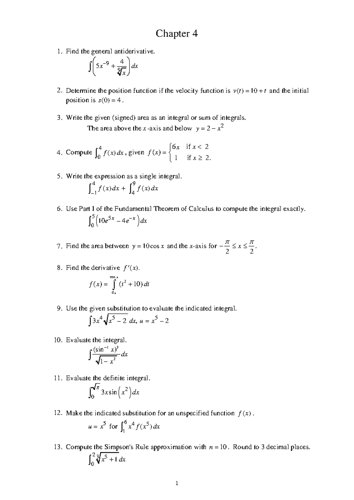 Math 4 - tutorial - 1 Chapter 4 Find the general antiderivative. 9 4 5 x dx x - Studocu
